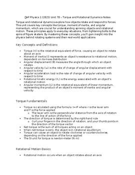 AP Physics Unit B Torque And Rotational Dynamics Notes TPT