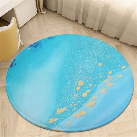 Blue Marble Gold Flecks Art Round Area Rugs For Bedroom Living Room