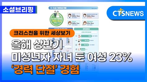소셜 사회ㅣ올해 상반기 미성년자 자녀 둔 여성 23 ‘경력 단절 경험 이한승ㅣcts뉴스 Youtube