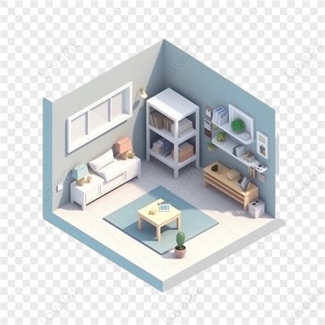 3d 방 모델 파란색 흰색 바닥 아이소 메트릭 입체디오라마룸 모델 Png 일러스트 무료 다운로드 Lovepik