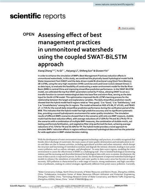 Pdf Assessing Effect Of Best Management Practices In Unmonitored Watersheds Using The Coupled