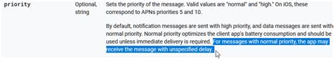 firebase fcm priority vs delivery time clarification needed stack