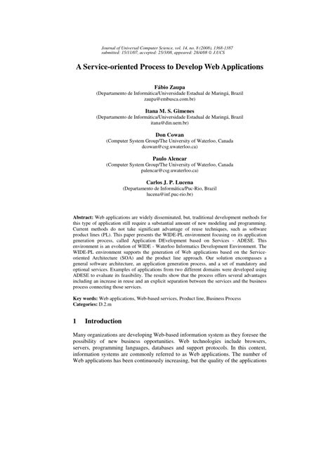 Pdf A Service Oriented Process To Develop Web Applications
