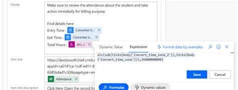 different in hours between two date time fields in power automate