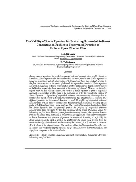 The Validity Of Rouse Equation For Predicting Suspended Sediment Pdf