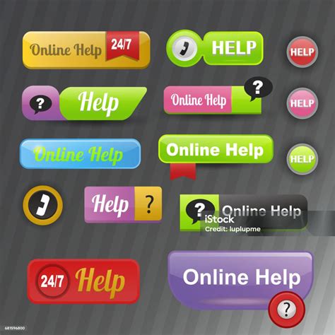 화려한 웹사이트 온라인 도움말 버튼 디자인 벡터 일러스트 레이 션 광택 그래픽 레이블 서식 파일 배너 공란에 대한 스톡 벡터 아트 및 기타 이미지 Istock