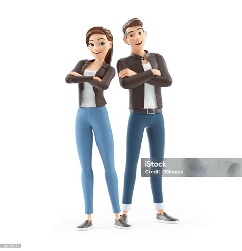 팔을 가진 3d 만화 남자와 여자 교차 3차원 형태에 대한 스톡 사진 및 기타 이미지 3차원 형태 커플 만화 Istock