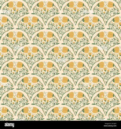 Decorative Wildflowers Art Nouveau Style Seamless Pattern Floral Retro