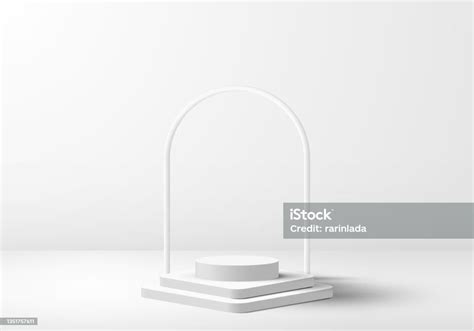 3d 사실적인 제품 디스플레이 화이트 포디움 에 깨끗한 배경 미니멀 한 스타일 가정의 방에 대한 스톡 벡터 아트 및 기타 이미지