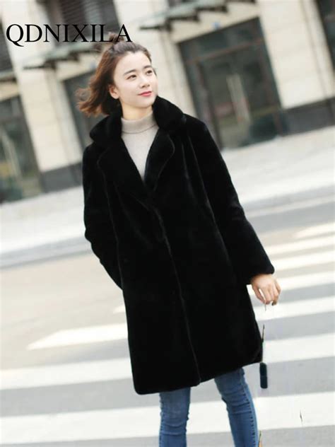 패션 밍크 인조 모피 코트 여성용 솔리드 턴 다운 칼라 따뜻한 인조 모피 레이디 코트 2023 겨울 의류 Aliexpress