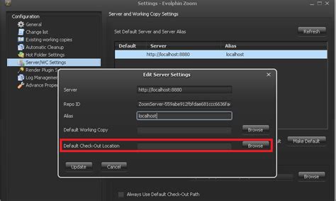Server And Working Copy Settings Evolphin Documentation