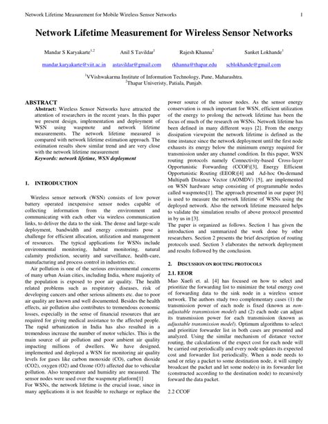 Pdf Network Lifetime Measurement For Mobile Wireless Sensor Networks Network Lifetime
