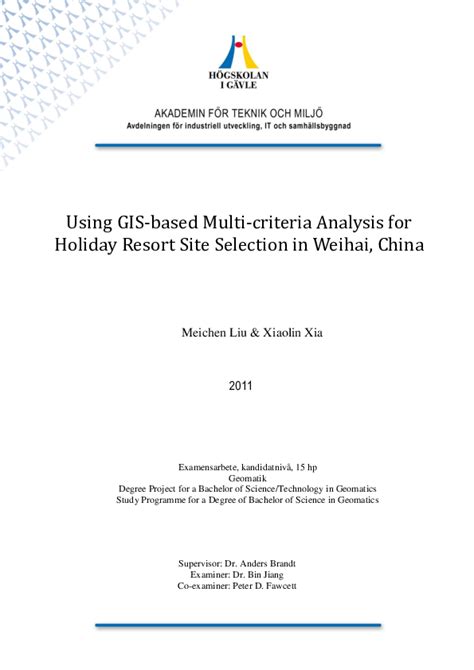 Pdf Using Gis Based Multi Criteria Analysis For Holiday Resort Site Selection In Weihai China