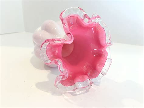 Gorgeous Pink Fenton Vase White Pink Ruffled Vase Silvercrest Fenton Vase Cased Glass Vase