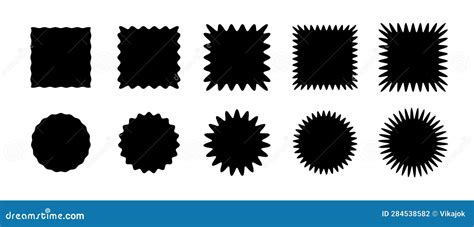 Zig Zag Edge Square And Circle Shapes Collection Jagged Patches Set Stock Vector Illustration