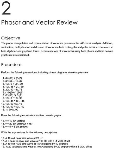 Phasor And Vector Review Objective The Proper Manipulation And Representation Of Vectors Is