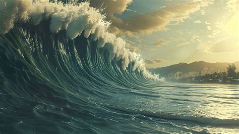 바다에 큰 파도가 치는 해일과 많은 양의 물이 솟아오르다 맨 위 피라미드 산 배경 일러스트 및 사진 무료 다운로드 Pngtree