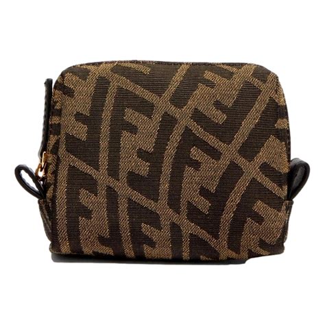 New Fendi Ff Vertigo Brown Coated Canvas Small Beauty Pouch 8n0179