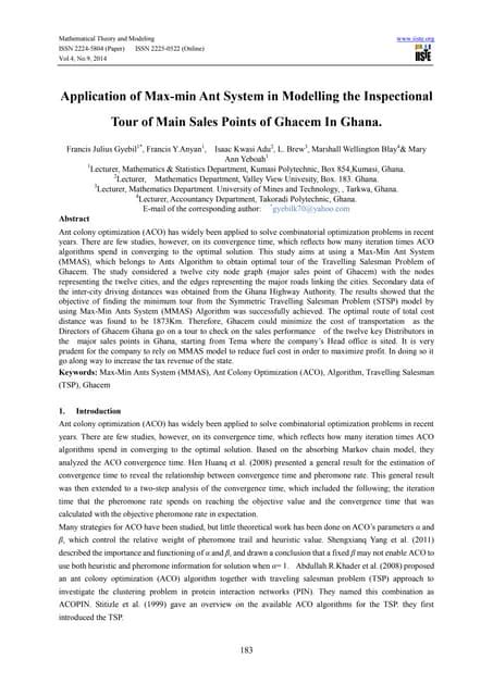 Application Of Max Min Ant System In Modelling The Inspectional Pdf