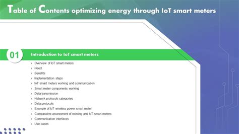 Optimizing Energy Through IoT Smart Meters Table Of Contents IoT SS PPT PowerPoint