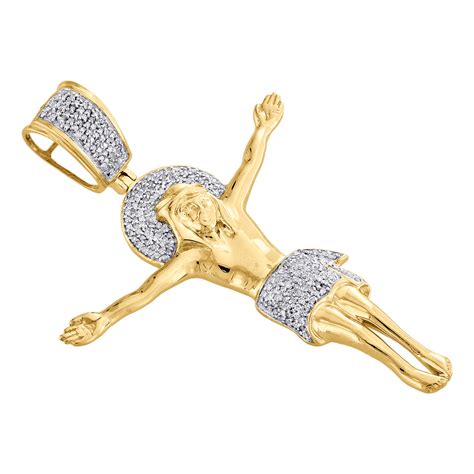 10k Yellow Gold Real Diamond Crucifix Jesus Pendant Cross Designer