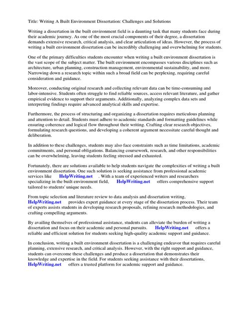 Writing A Built Environment Dissertation Pdf Download Pdf
