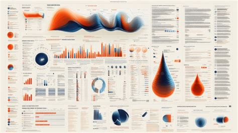 Abstract Data Visualization With Orange And Blue Charts And Graphs Stock Illustration