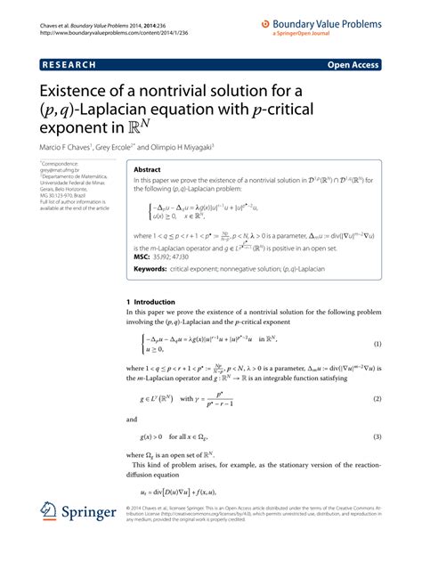 Pdf Existence Of A Nontrivial Solution For A Pq Laplacian Equation With P Critical