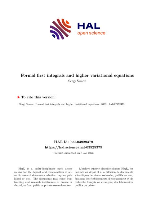Pdf Formal First Integrals And Higher Variational Equations