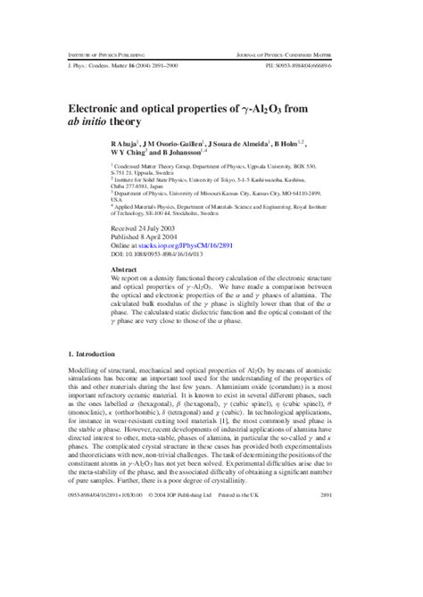 Pdf Electronic And Optical Properties Of Ggr Al2o3 From Ab Initio Theory