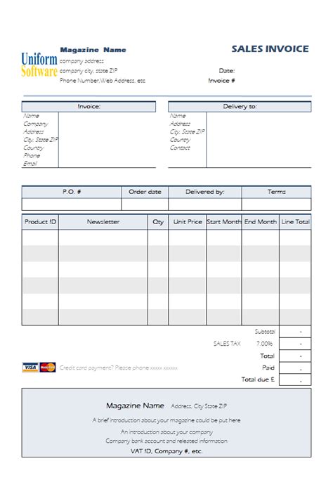 Magazine Subscription Invoice