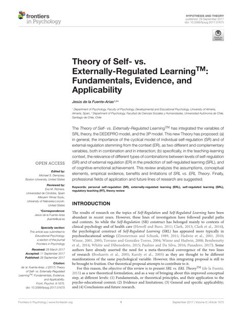 Pdf Theory Of Self Vs Externally Regulated Learningtm Fundamentals