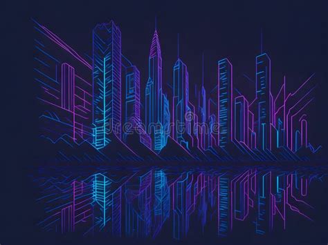 Abstract Futuristic City Background With Neon Lights Stock
