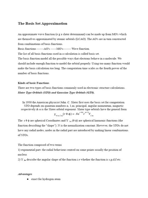 The Basis Set Approximation Pdf Atomic Orbital Molecular Orbital