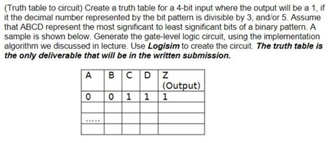 Solved Truth Table To Circuit Create A Truth Table For A