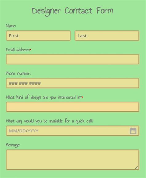Free Online Designer Contact Form Template FormBuilder