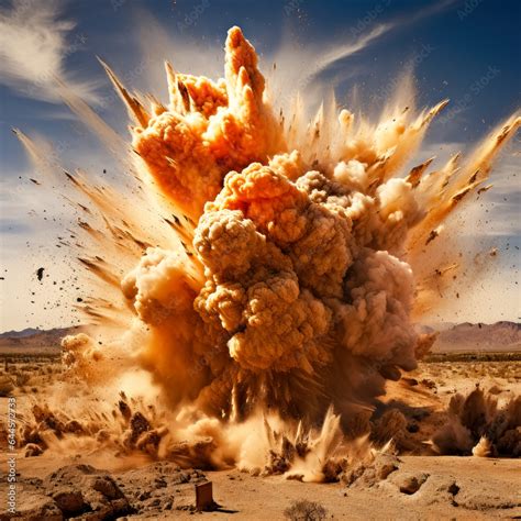 Explosion In Desert Dusty Piles Explosion Erupts From The Surface Of