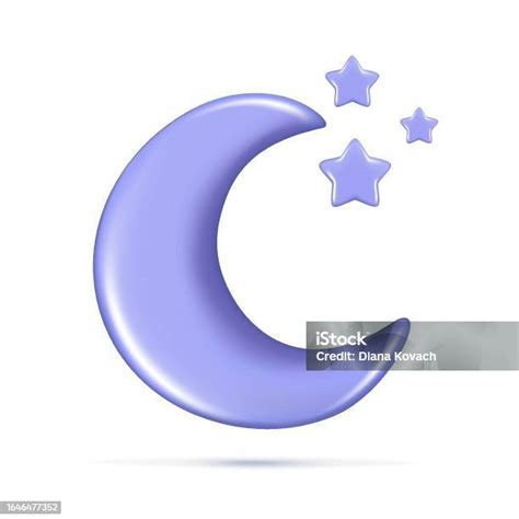 별이 있는 사실적인 3d 파란색 광택 달 장식적인 3d 반달 기호 초승달 아이콘 귀여운 꿈의 만화 요소 흰색 배경에 분리된 추상