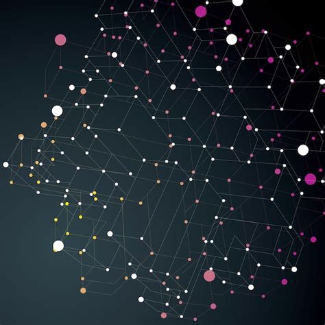흑백 연결된 선과 점이 있는 비대칭 3d 추상 구성 격자 구조가 있는 기하학적 형태 프리미엄 벡터