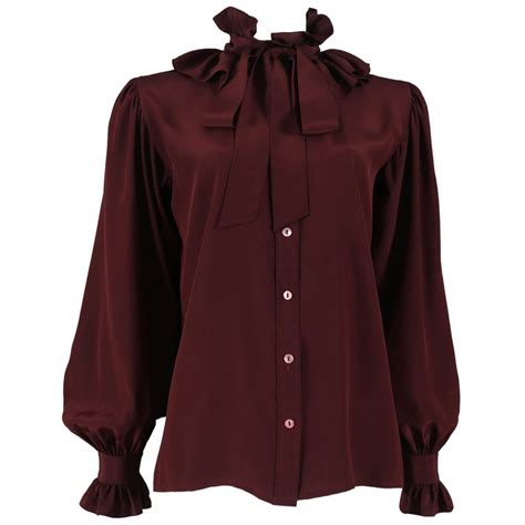 Yves Saint Laurent Silk Pussy Bow Blouse With Ruffled Collar Circa