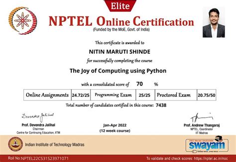 Nitin Shinde On Linkedin Python Nptel Joyofcomputingusingpython Iitmadras Connections India