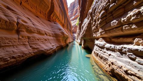 A Narrow Canyon Filled With Crystal Clear Water And Eroded Stone Walls