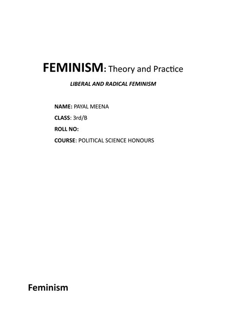 Assignment Radical And Liberal Feminism Sex And Gender Debate