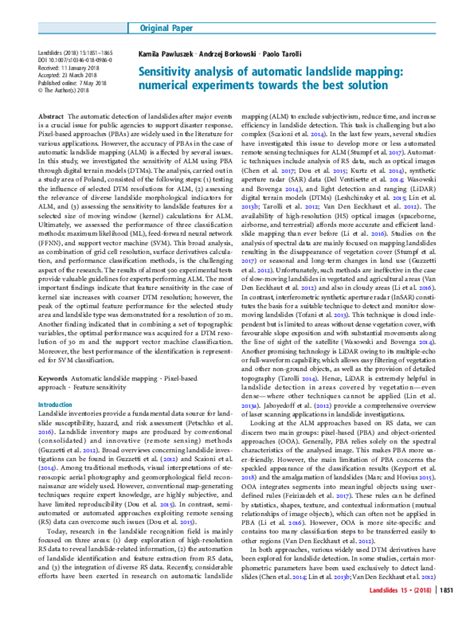 Pdf Sensitivity Analysis Of Automatic Landslide Mapping Numerical Experiments Towards The