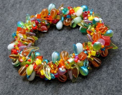 Colorful Beaded Bangle Bracelet Handcrafted By Randomcreative