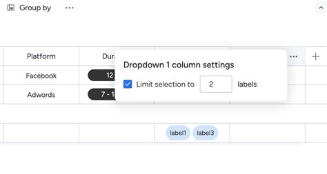 allow to define how many values can be selected in a dropdown column