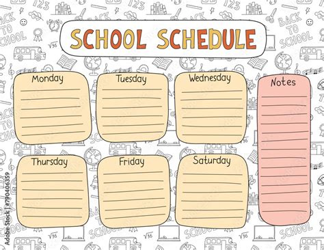 School Schedule Template Printable Us Letter Size Vector Weekly Class Timetable Lesson Planner