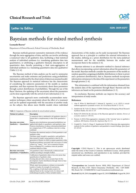 Pdf Bayesian Methods For Mixed Method Synthesis