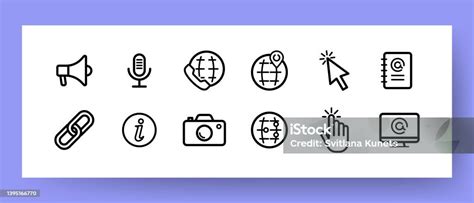 웹 사이트 설정 아이콘에 대한 단추입니다 공유 머리 기록 전화 연락처 정보 도움말 파일 첨부 사진 찍기 버튼 픽토그램 개념 비즈니스 및 광고에 대한 벡터 라인 아이콘 1위에