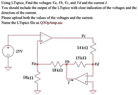 solved using ltspice find the voltages va vb vc and vd as well as the current i you